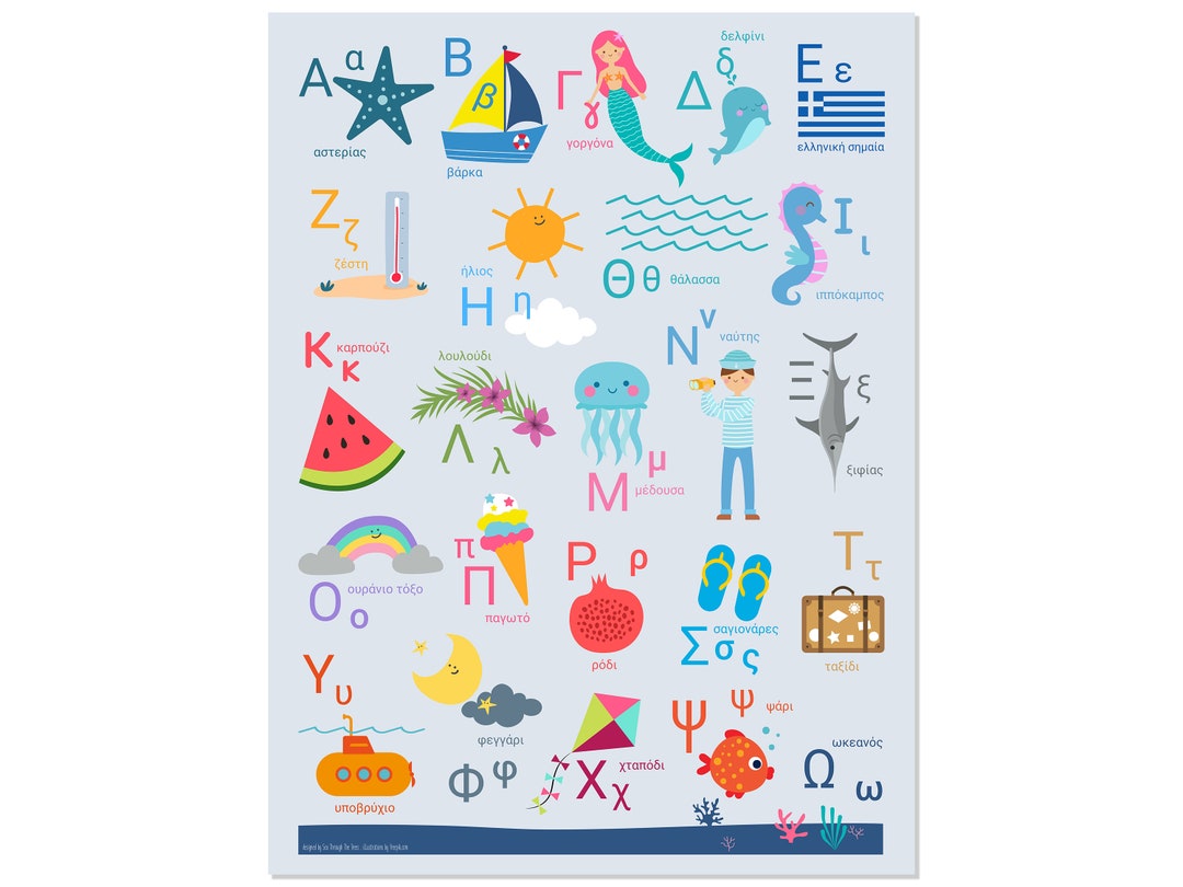 Greek Alphabet Poster for Children Art for Kids Bedroom, Fun Learning ...