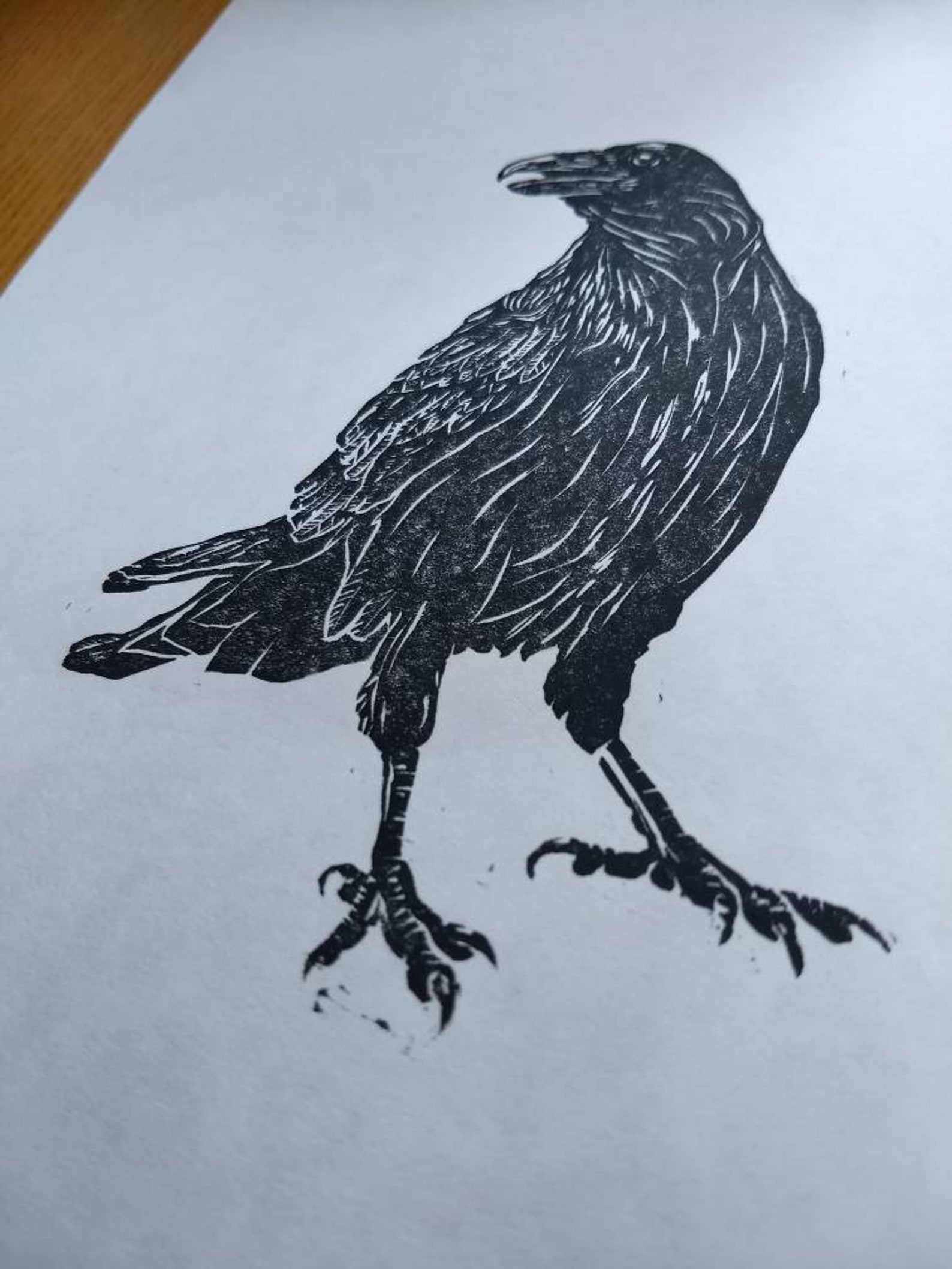 Raven. Original, Hand Burnished Linocut Print. - Etsy UK