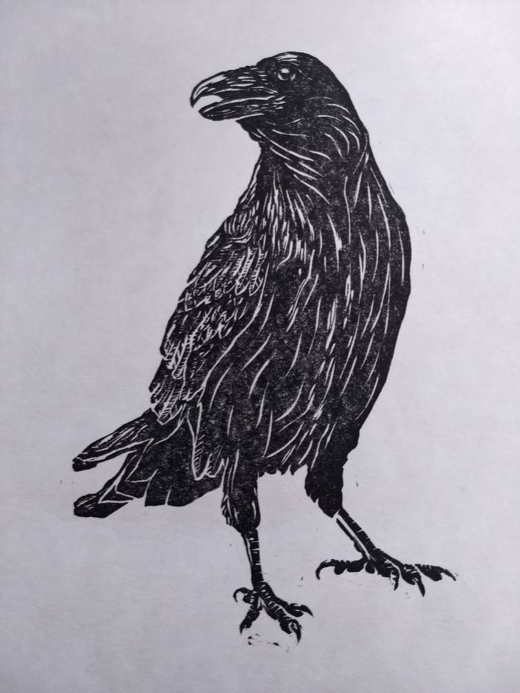 Raven. Original, Hand Burnished Linocut Print. - Etsy UK