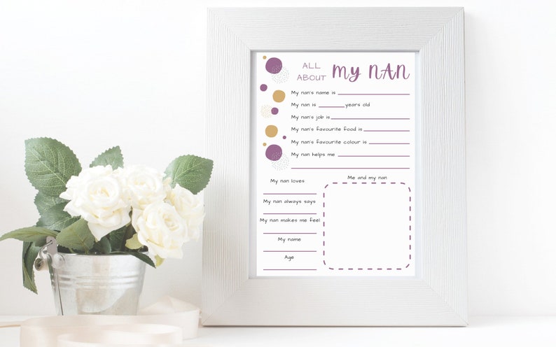 All About My Nan Printable Quiz - Purple and Gold Circles Design - Etsy