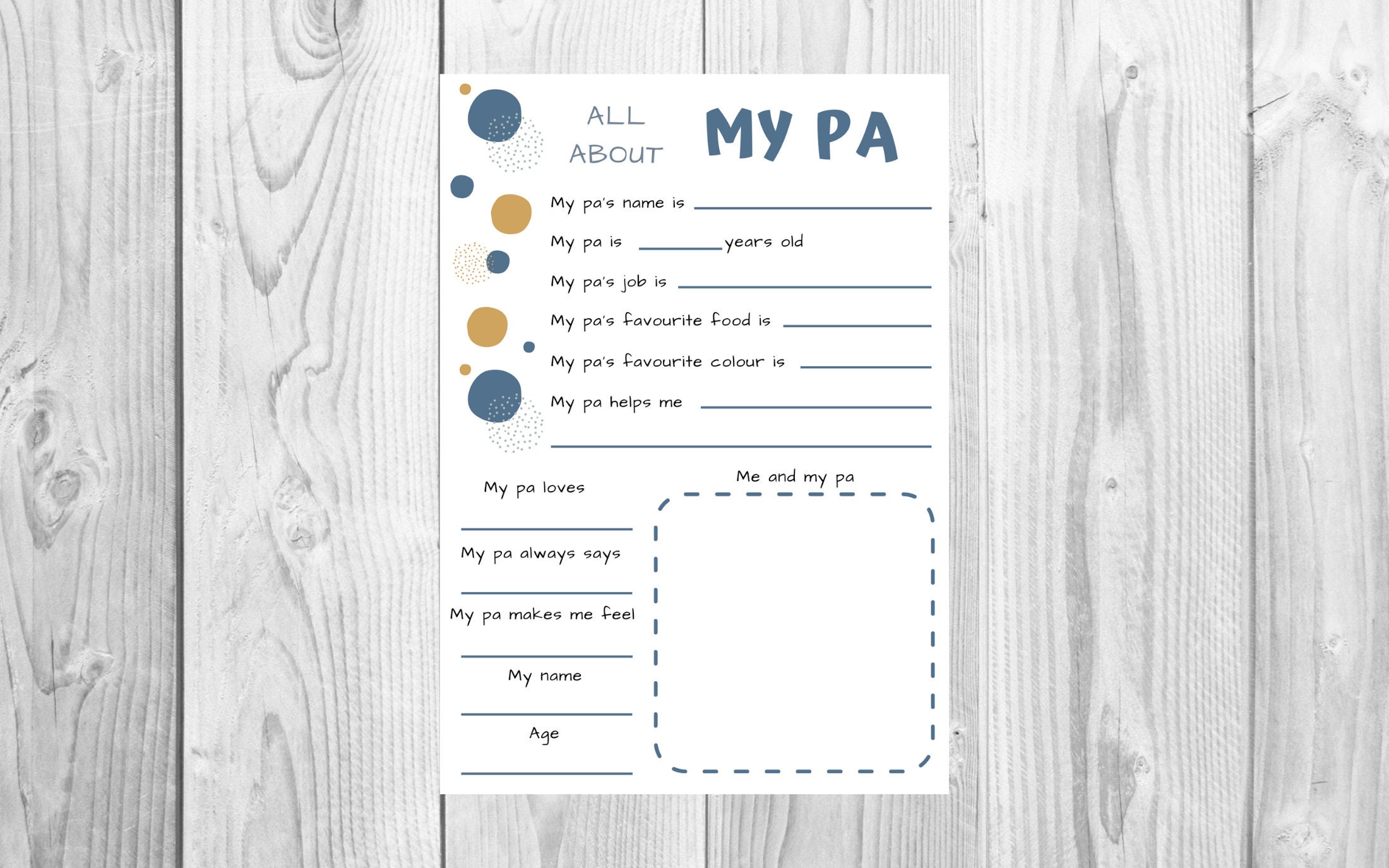 All About My Pa Printable Quiz - Blue and Mustard Circles Design - Etsy