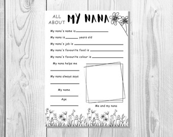 All About My Nan Printable Quiz - Colour in Flowers Design - Etsy