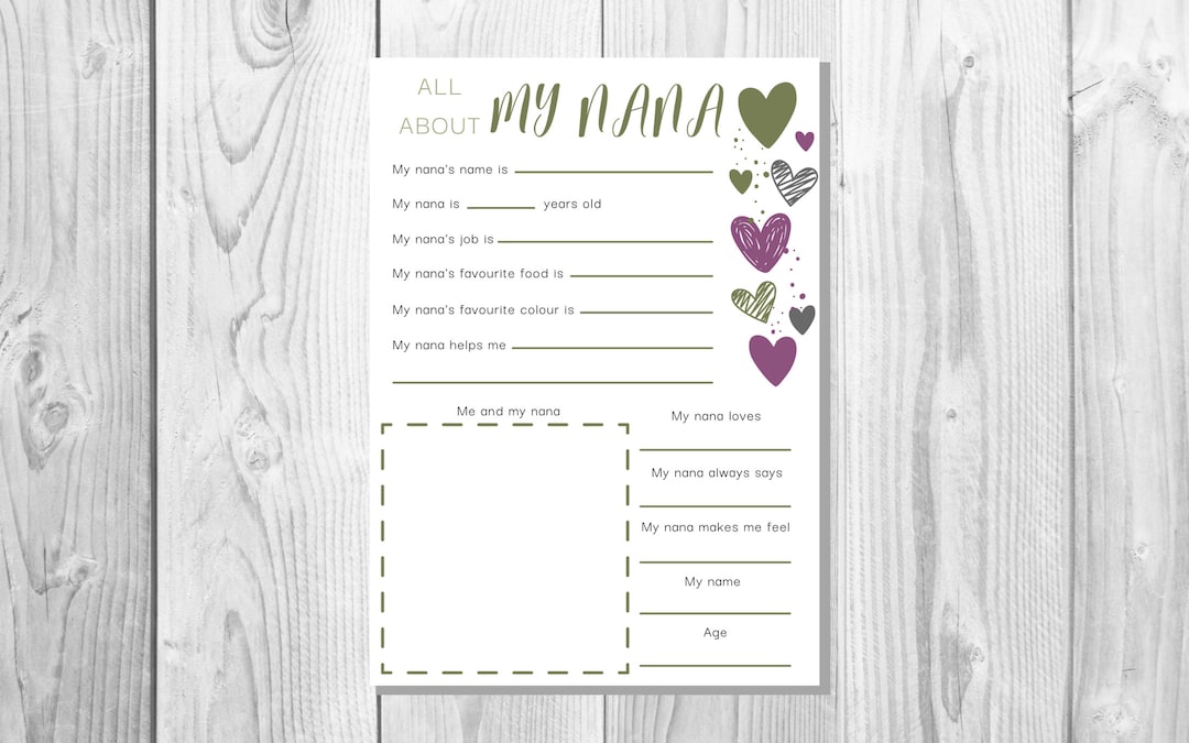 All About My Nana Printable Quiz - Green and Purple Hearts Design - Etsy