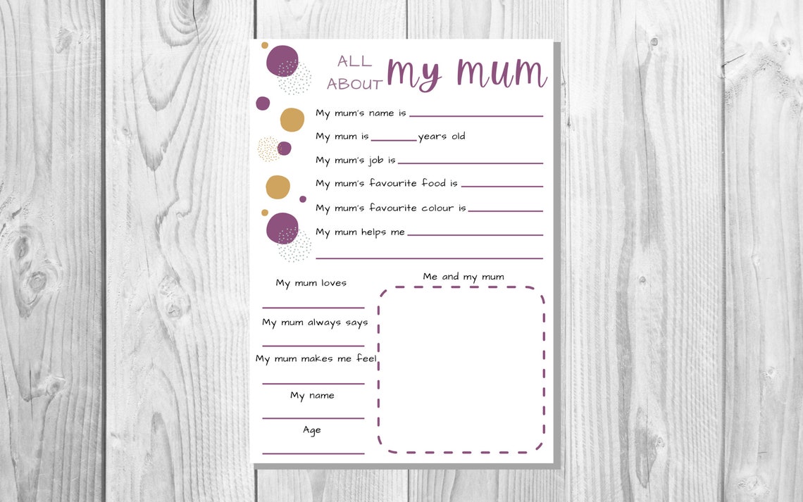 All About My Mum Printable Quiz - Purple and Gold Circles Design - Etsy