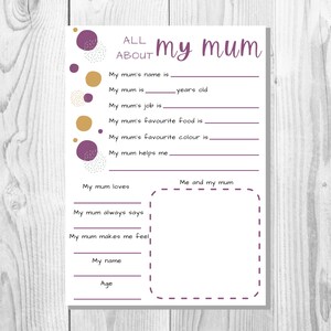 All About My Mum Printable Quiz - Purple and Gold Circles Design - Etsy