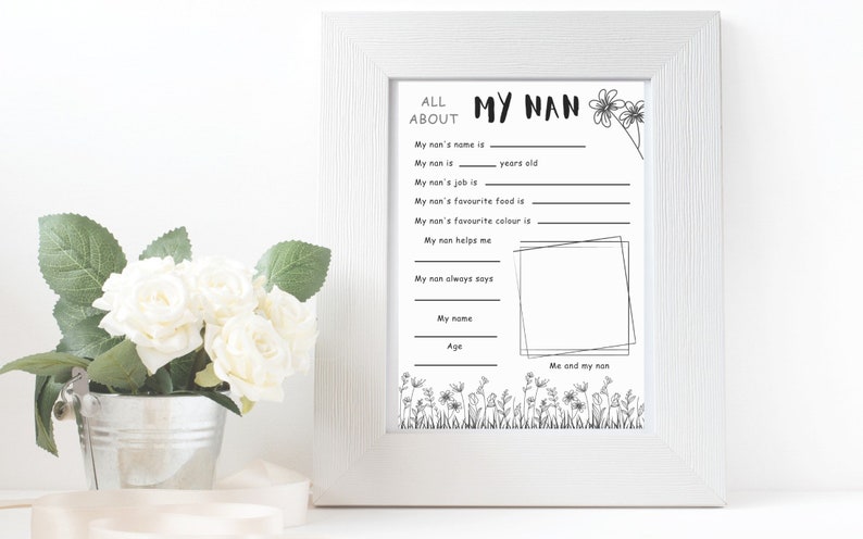 All About My Nan Printable Quiz - Colour in Flowers Design - Etsy
