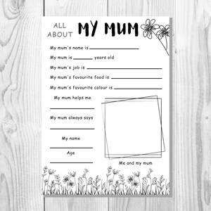 All About My Mum Printable Quiz - Colour in Flowers Design - Etsy