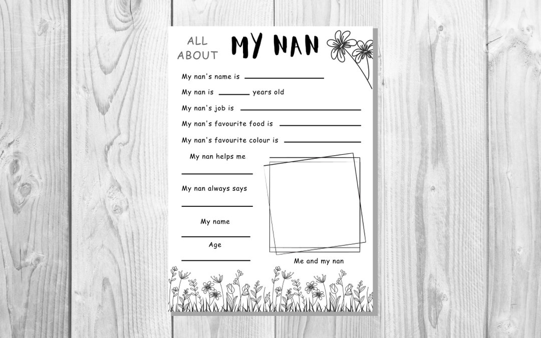 All About My Nan Printable Quiz - Colour in Flowers Design - Etsy