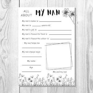 All About My Nan Printable Quiz - Colour in Flowers Design - Etsy
