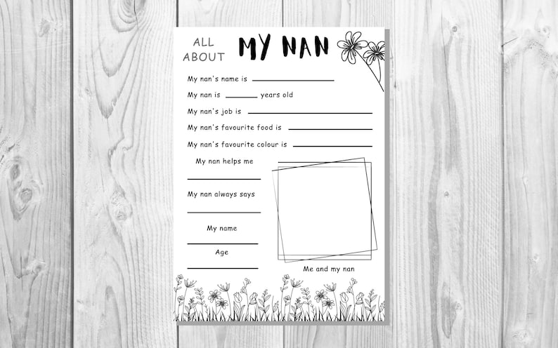 All About My Nan Printable Quiz - Colour in Flowers Design - Etsy