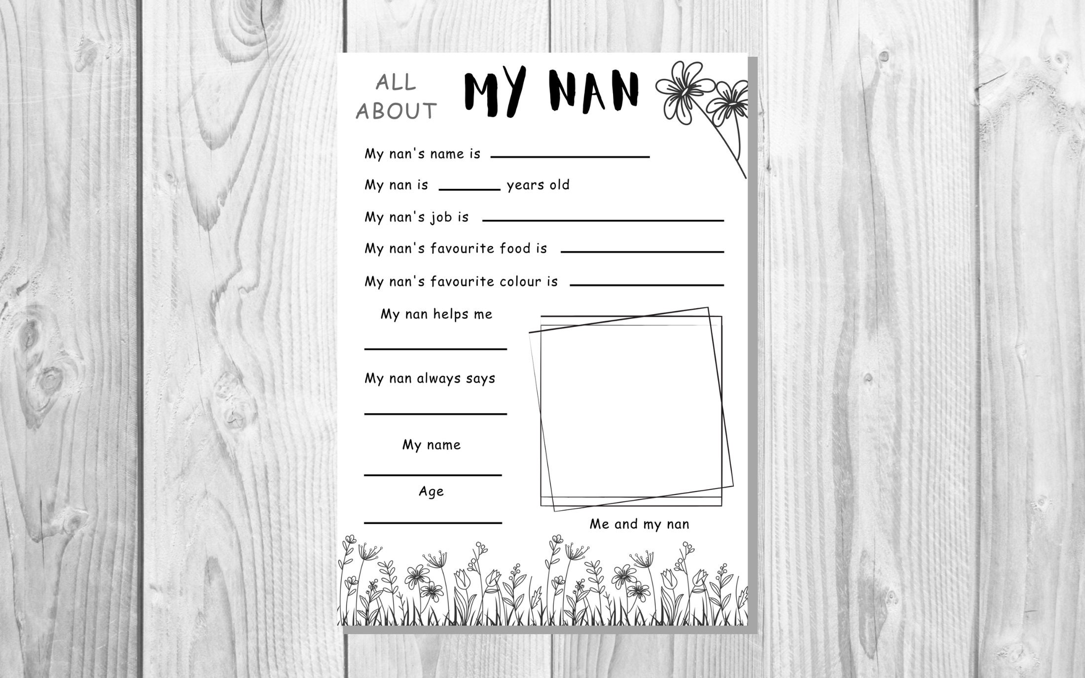 All About My Nan Printable Quiz - Colour in Flowers Design - Etsy