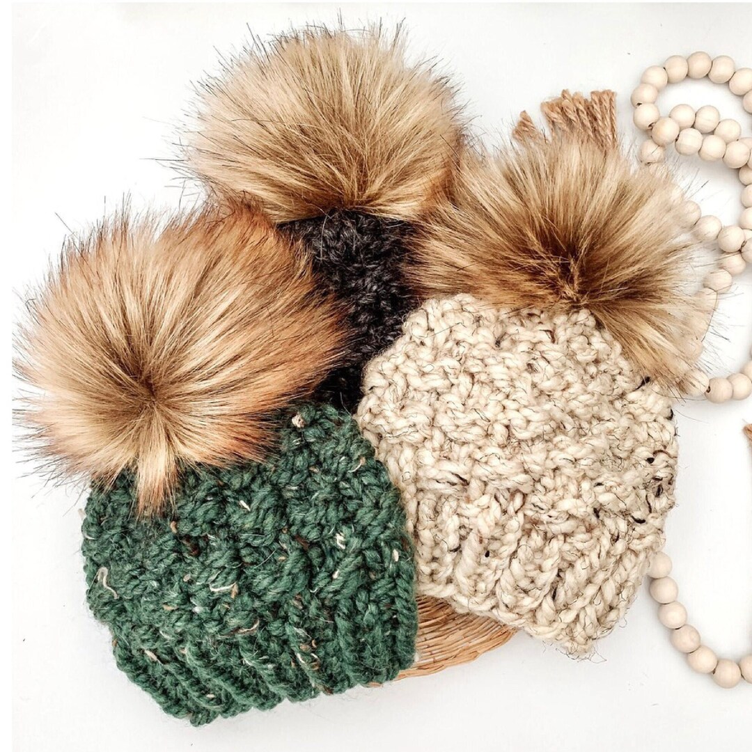 Baby/child Pom Pom Beanie Baby Gift the Olive Beanie Knit Winter Hat ...