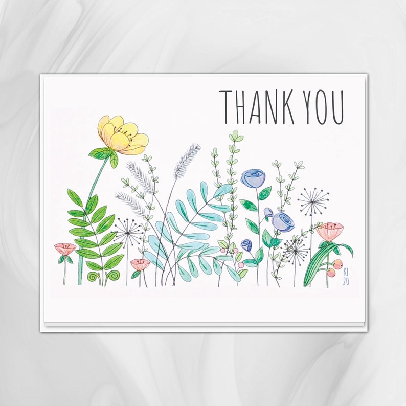 Wildflower Patch Thank You Note Card Blank Inside, Springtime Thanks - Etsy