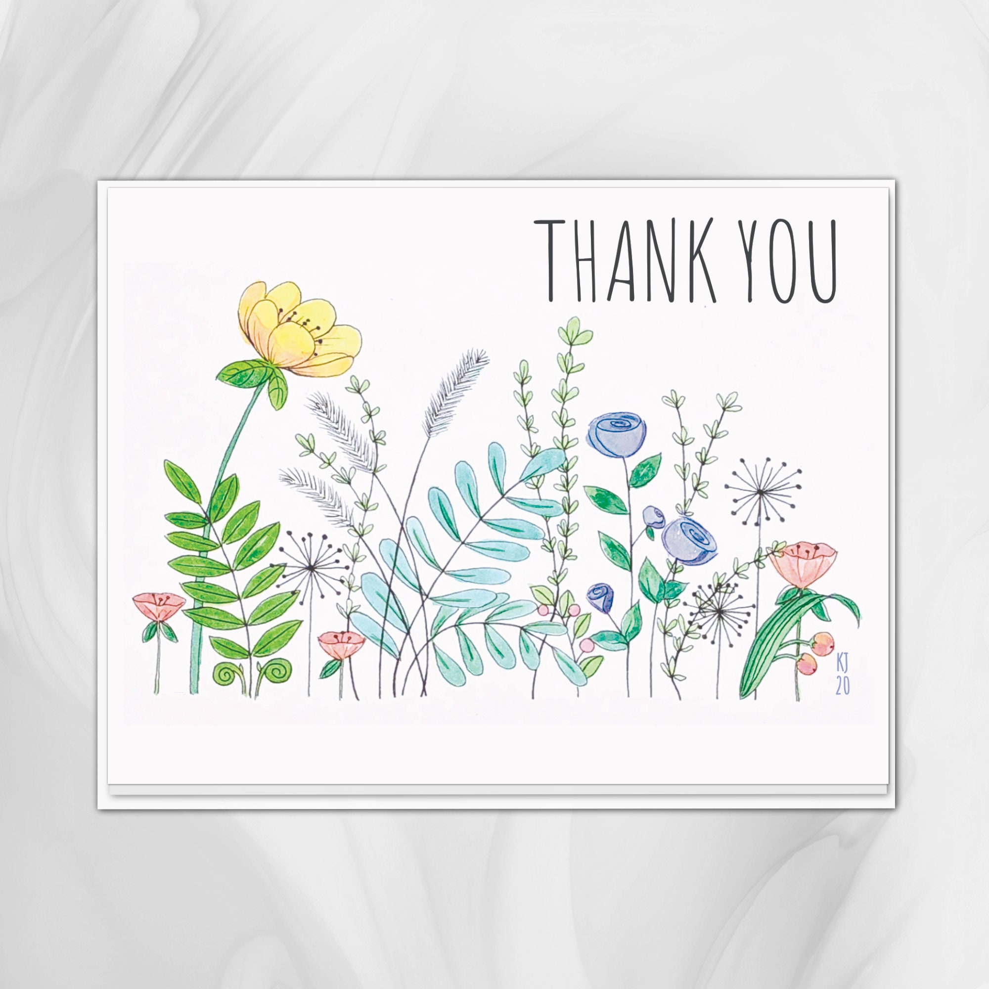 Wildflower Patch Thank You Note Card - Blank Inside, Springtime Thanks ...