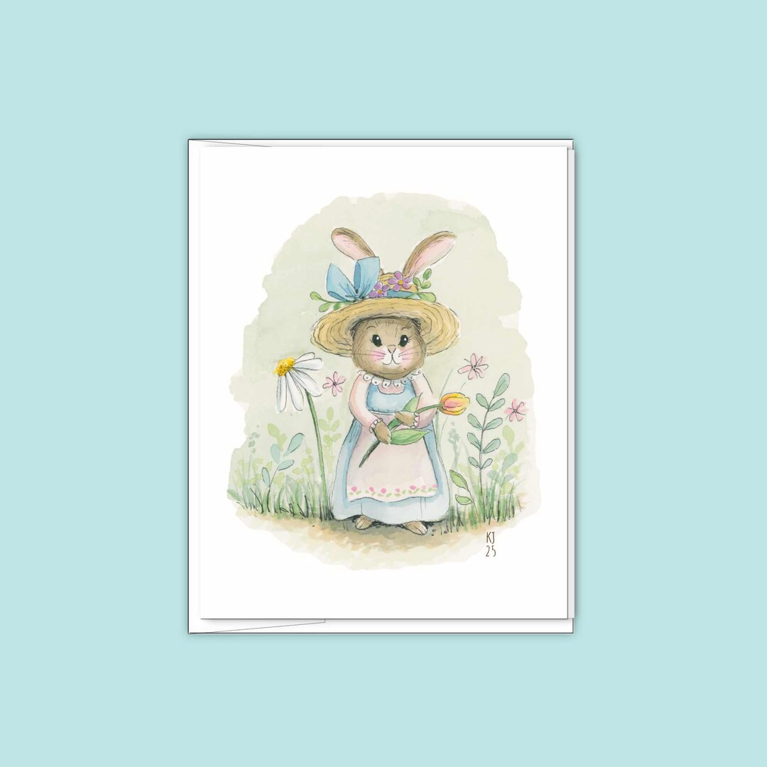 Easter Bunny Note Card – Cute Spring Watercolor Art, Blank A2 Greeting ...