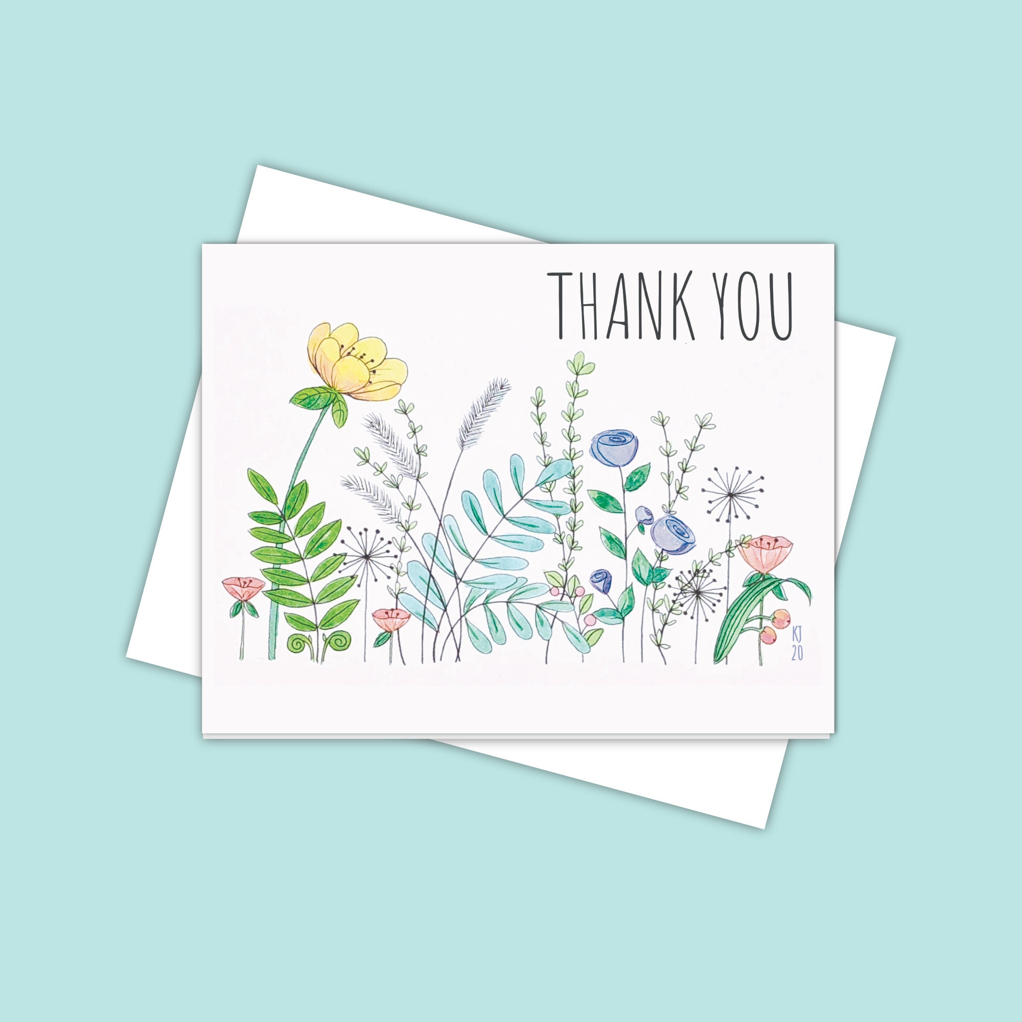 Wildflower Patch Thank You Note Card - Blank Inside, Springtime Thanks ...