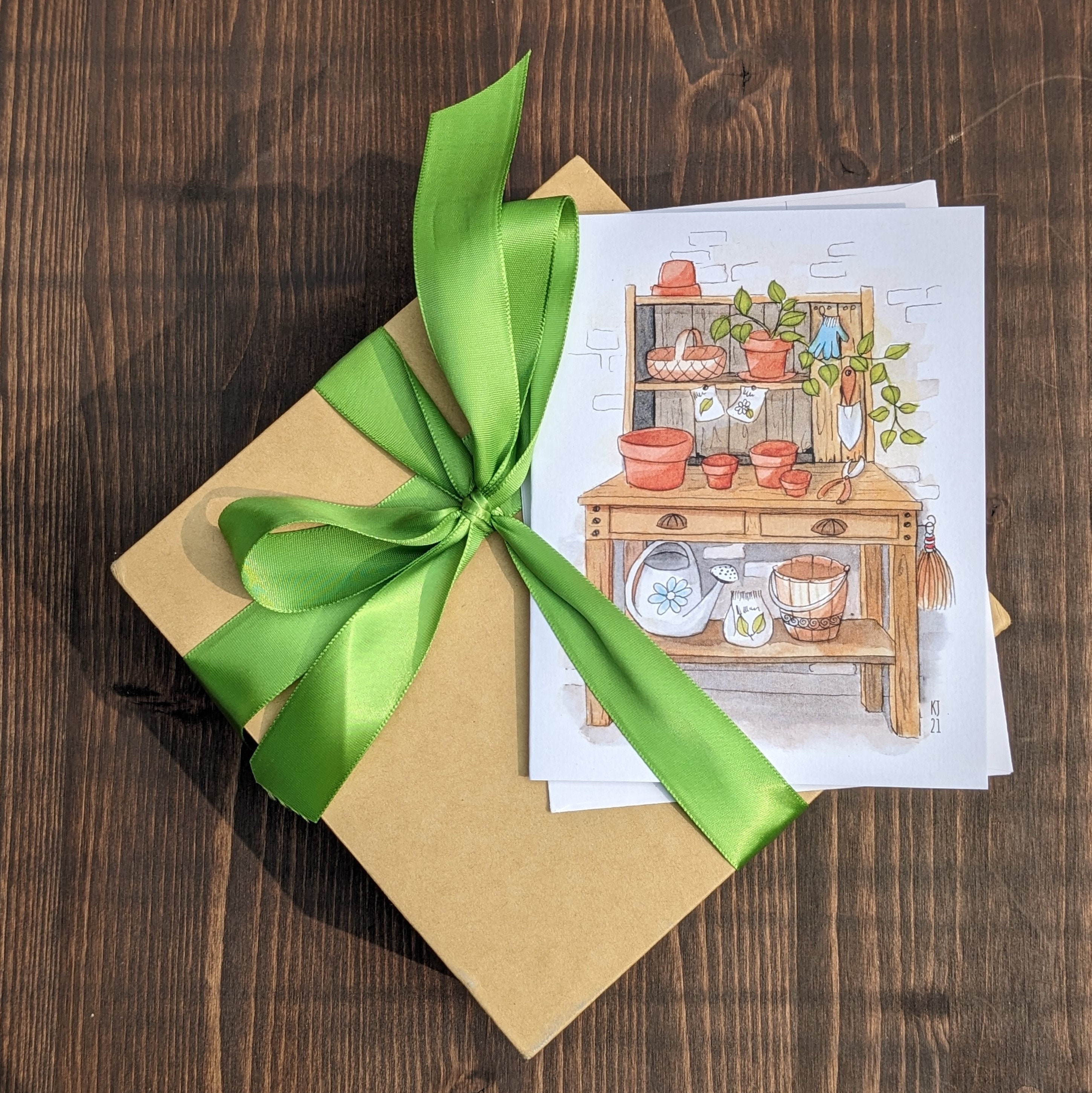 Potting Bench Note Card, Watercolour Artwork, Card for Mom, Any ...