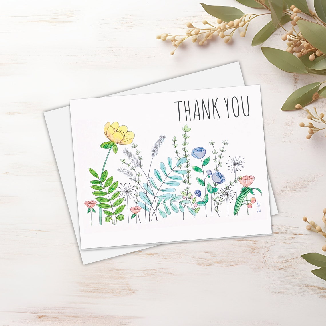 Wildflower Patch Thank You Note Card - Blank Inside, Springtime Thanks ...