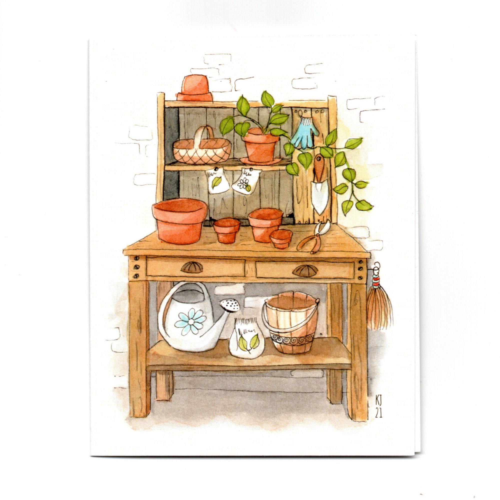 Potting Bench Note Card Watercolour Artwork Card for Mom - Etsy