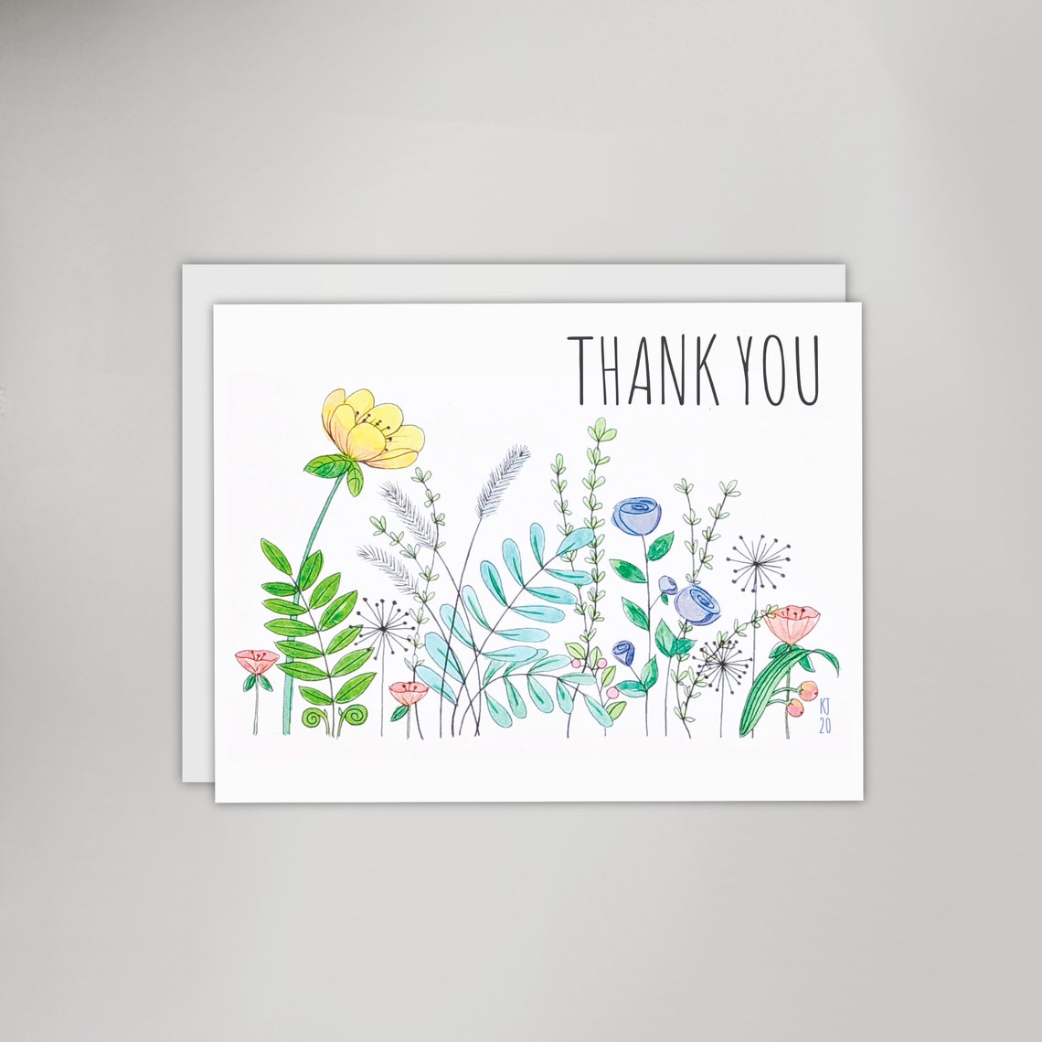 Wildflower Patch Thank You Note Card Blank Inside, Springtime Thanks - Etsy
