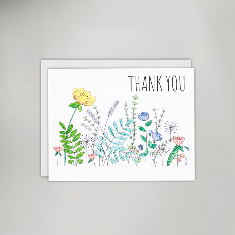 Wildflower Patch Thank You Note Card Blank Inside, Springtime Thanks - Etsy