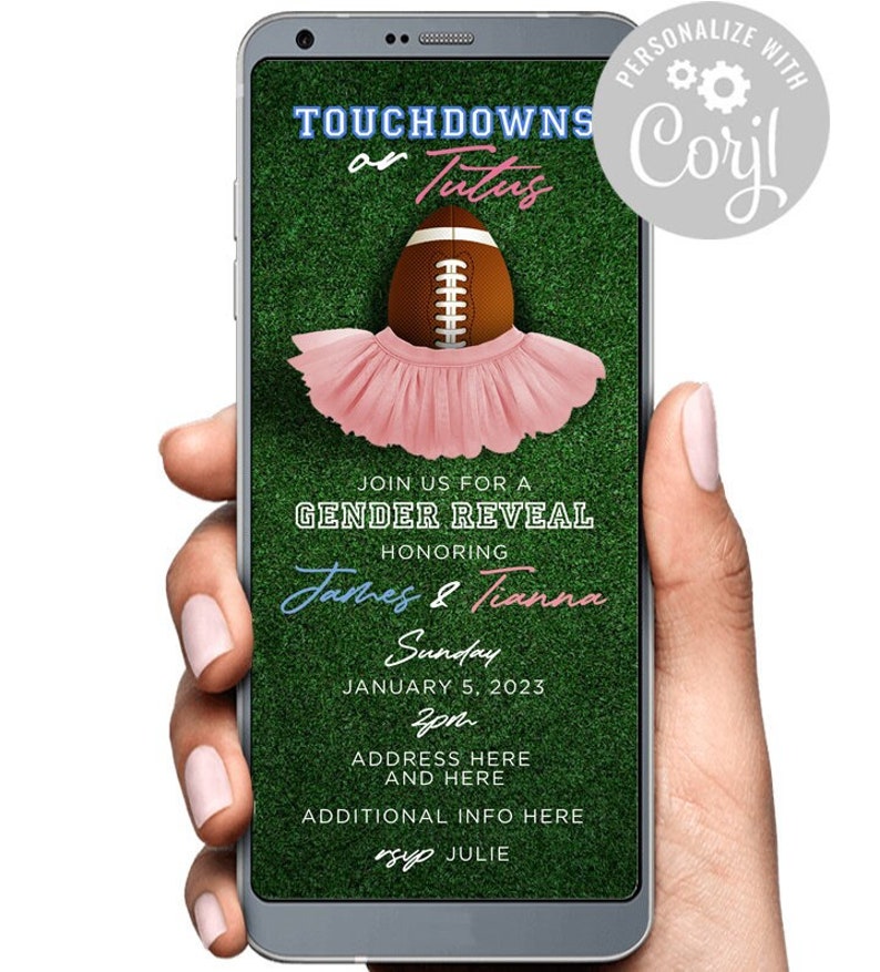 Touchdowns or Tutus Gender Reveal Party Invitation Digital - Etsy
