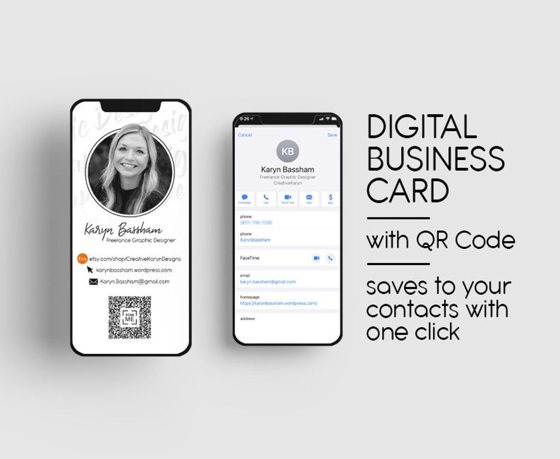 Digital Business Card With QR Code Freelance Graphic - Etsy