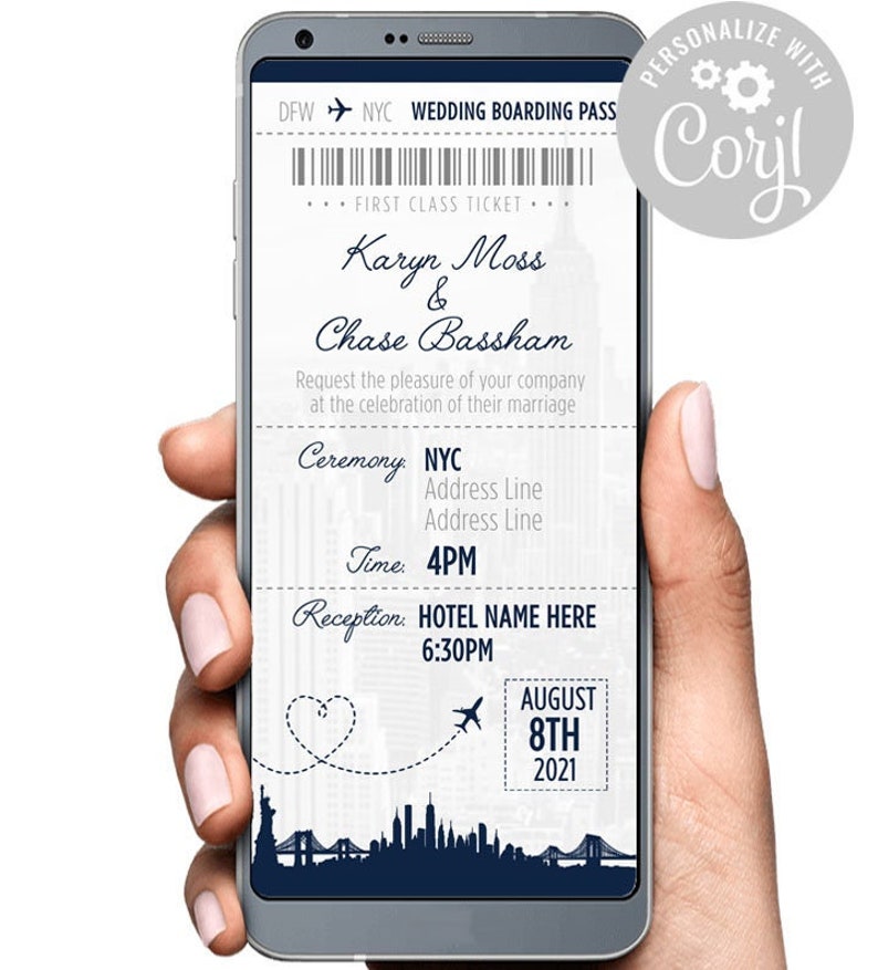 Nyc Boarding Pass Save The Date Digital Invite Invitation Text Etsy