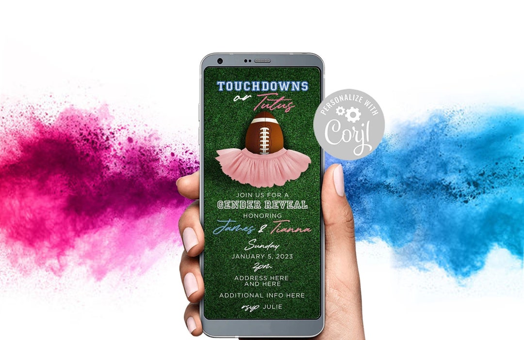Touchdowns or Tutus Gender Reveal Party Invitation Digital Text ...