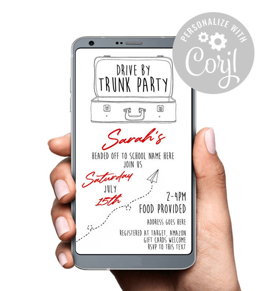 Graduation Trunk Party Going off to College Party Text Invite Corjl ...