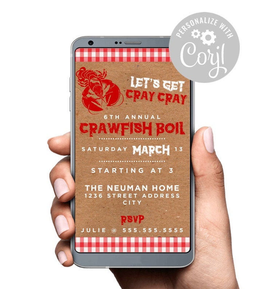 Crawfish Digital Invitation Invite Crayfish Let's Get Cray Cray Pulling ...