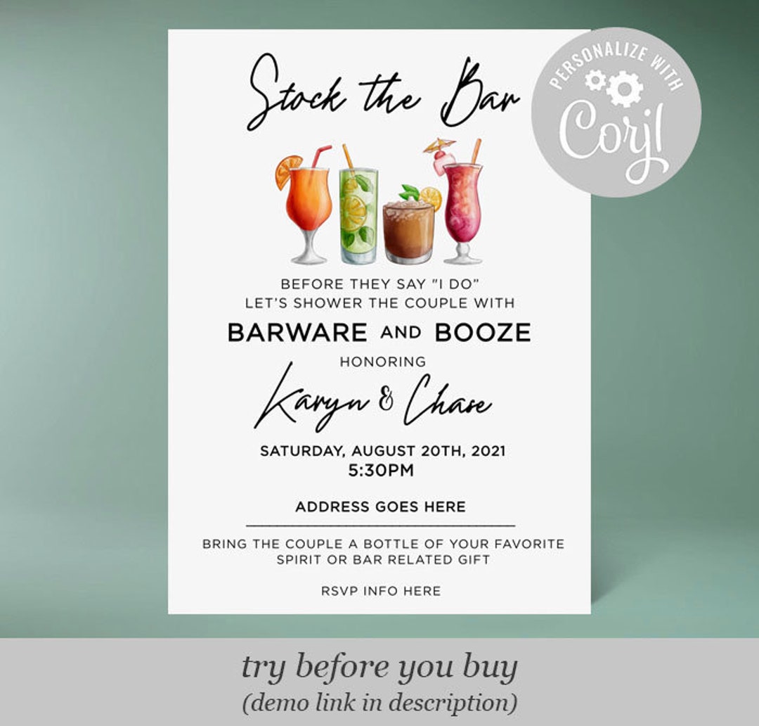 Stock the Bar Couples Shower Invite Invitation Engagement Booze Bar ...