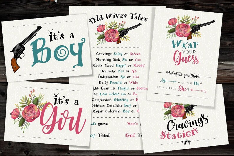 Guns or Roses Baby Shower Gender Reveal Instant Download - Etsy