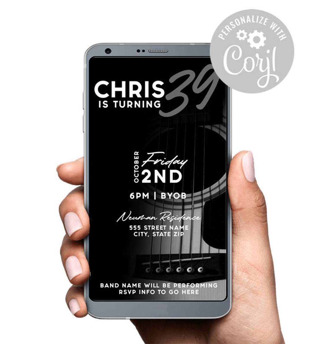 Guitar Band Theme Music Surprise Birthday Text Digital SMS Invitation ...