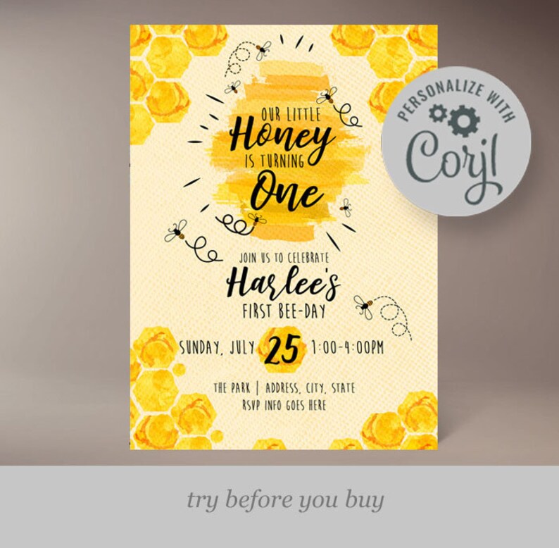 First BEE Day Birthday Invitation Bee Theme 1st Birthday Try Before You ...