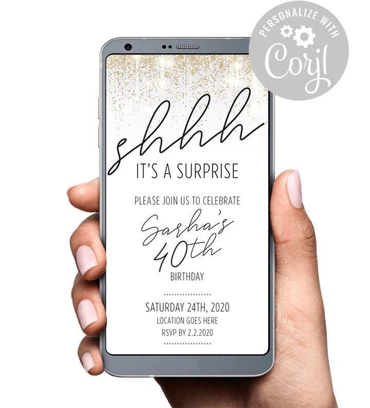 SHHH It's a Surprise Party Birthday SMS Text Digital Invitation Invite ...