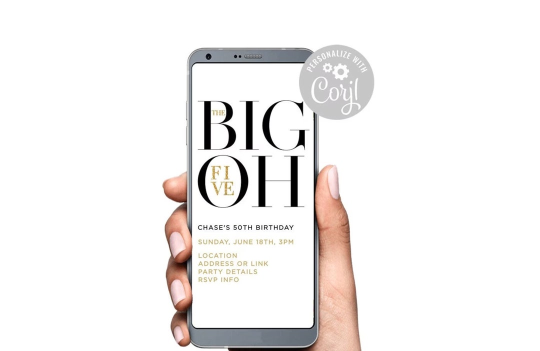 The BIG 50 Party Five 0 Fifty 50th Birthday Text Invite Template ...