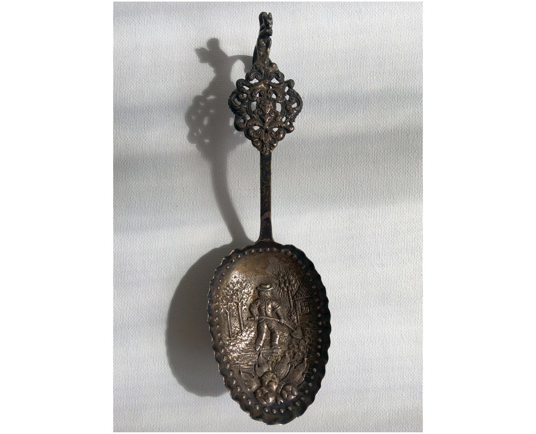 Antique Dutch Solid Silver Caddy Spoon Repoussé and Chasing Decoration ...