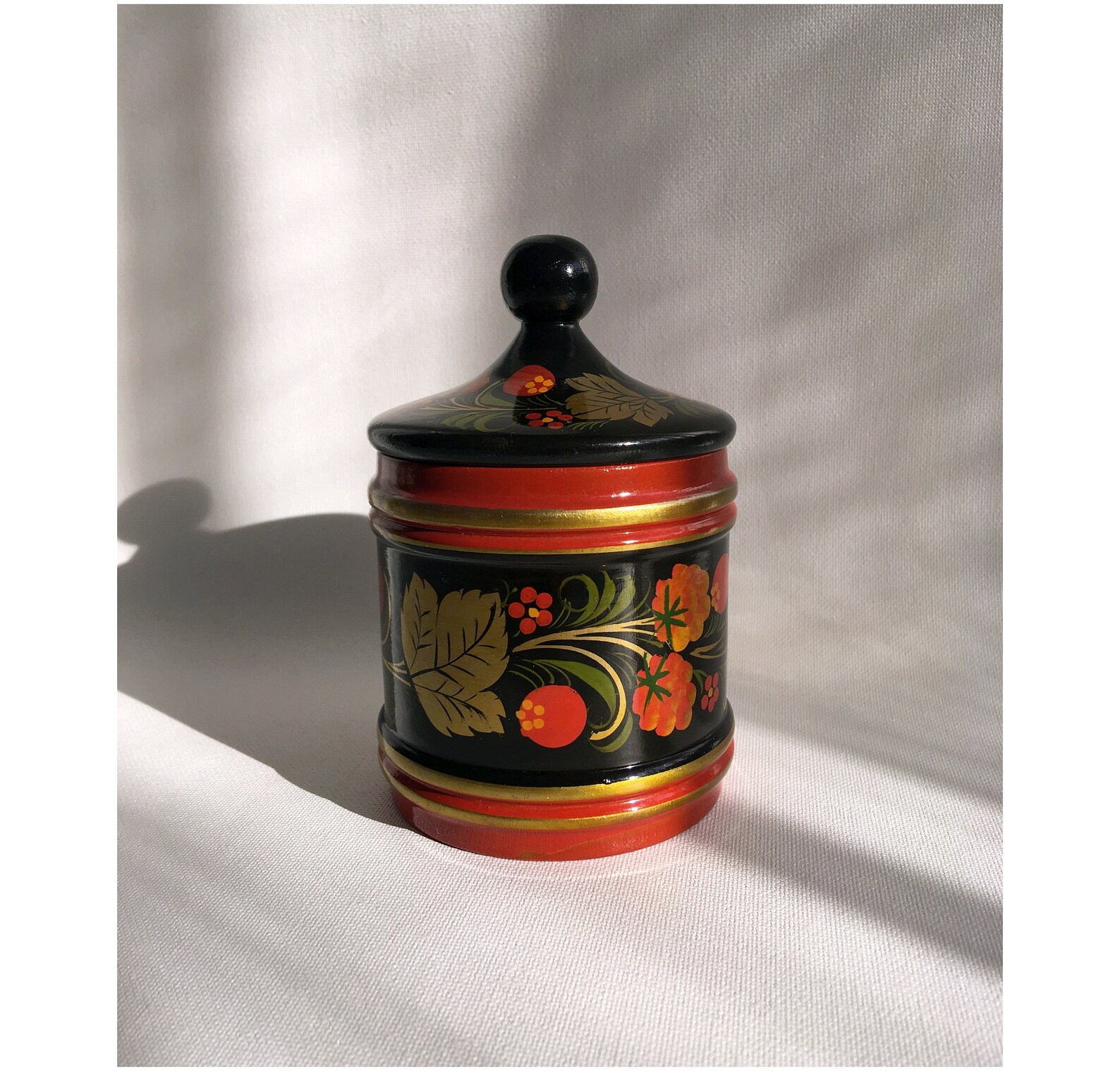 Khokhloma Wooden Pot With Lid Russian Handicraft Folk Art Golden ...