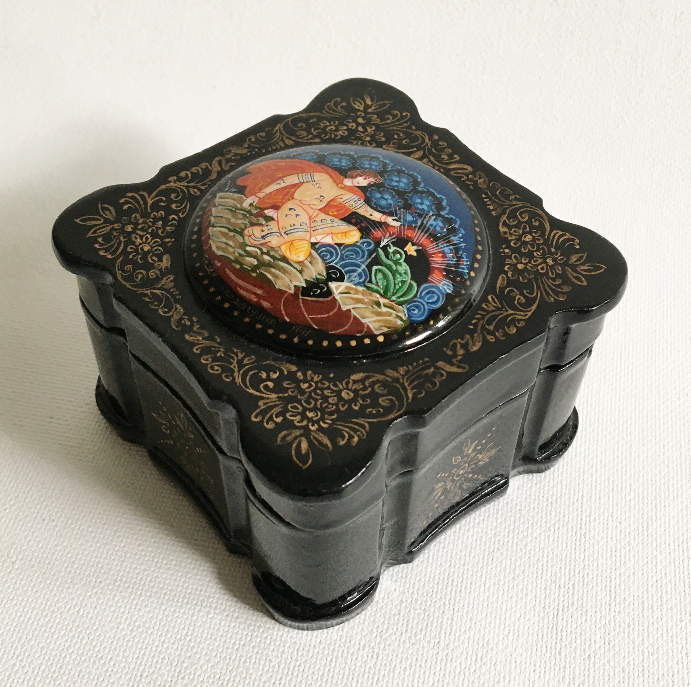 Palekh Lacquer Box Hand-painted With Tempera Miniature Painting Scene ...