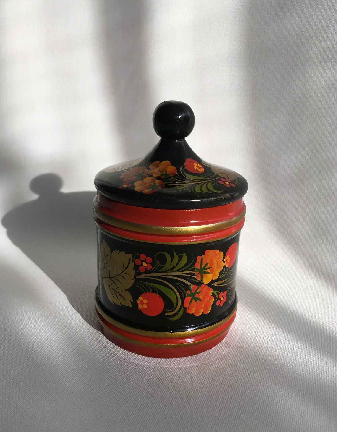 Khokhloma Wooden Pot With Lid Russian Handicraft Folk Art Golden ...