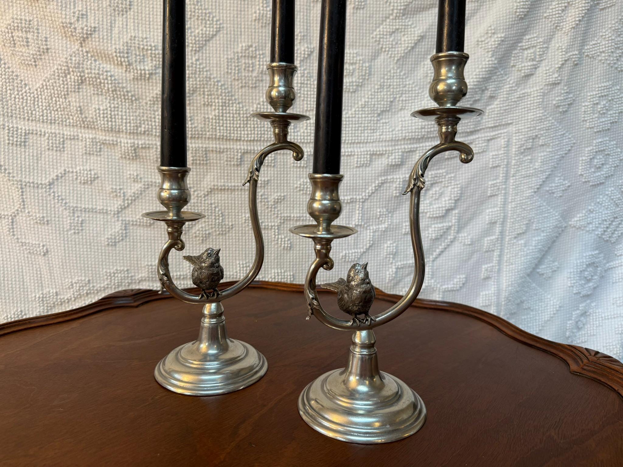 Two Taper Pewter Candelabra Song Bird - Etsy
