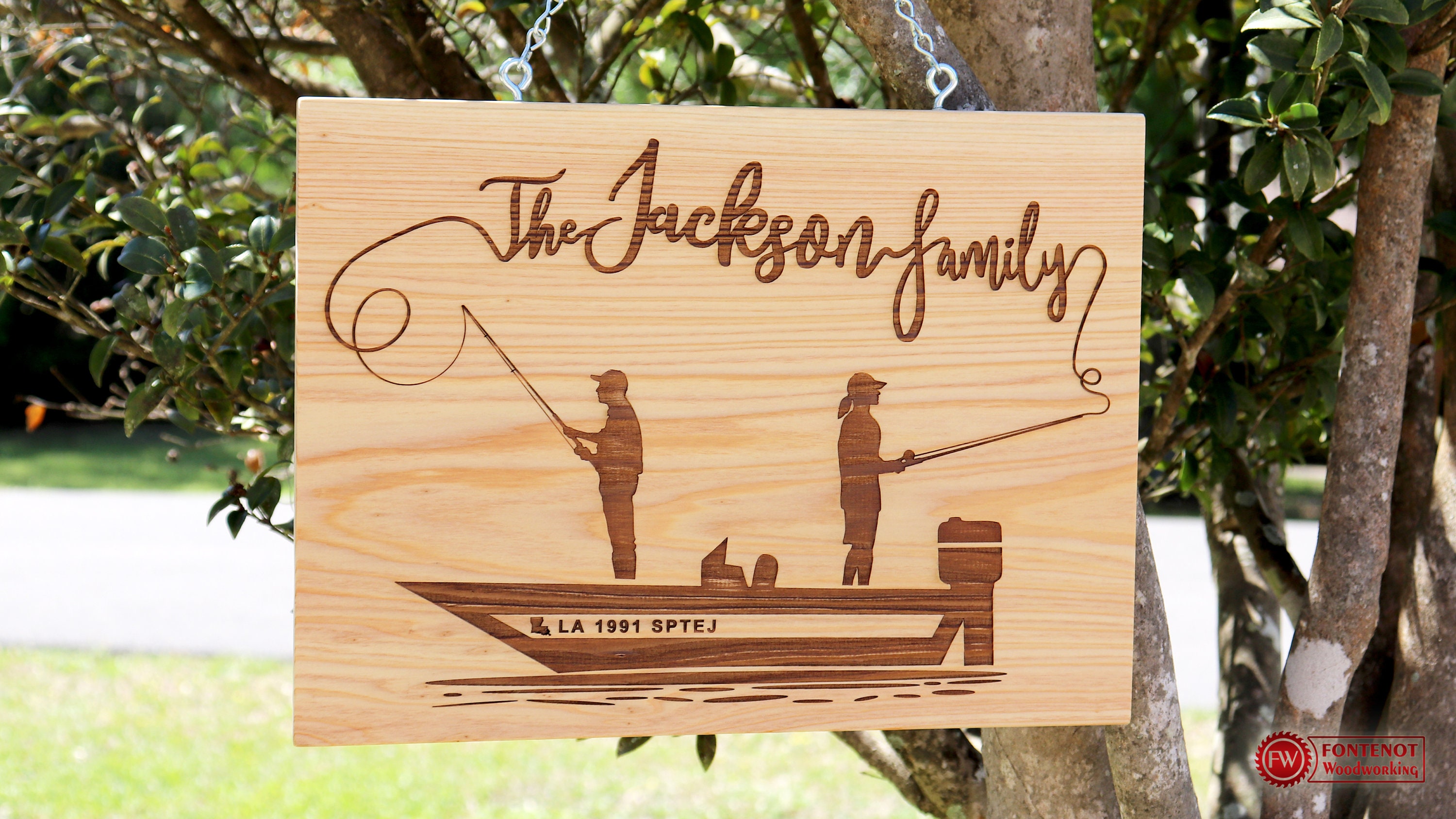 Personalized Cypress Wood Fishing Sign, Laser Engraved, Camping Sign ...
