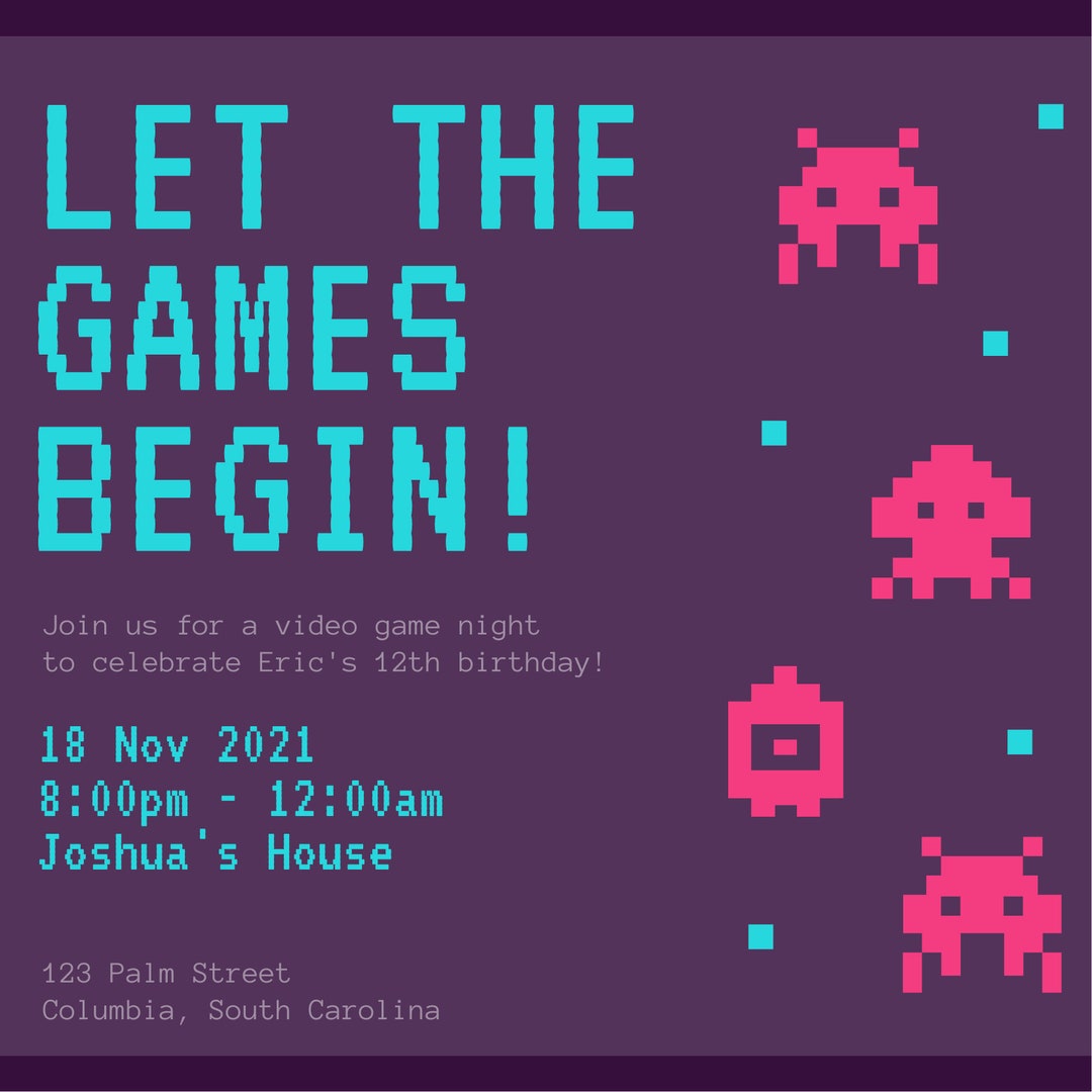 Video Game Invitation, Gamer Party Invite, Video Game Birthday ...