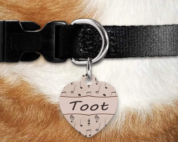 Dog Pet Tags Musical Background Design on Heart Shaped Tag | Etsy