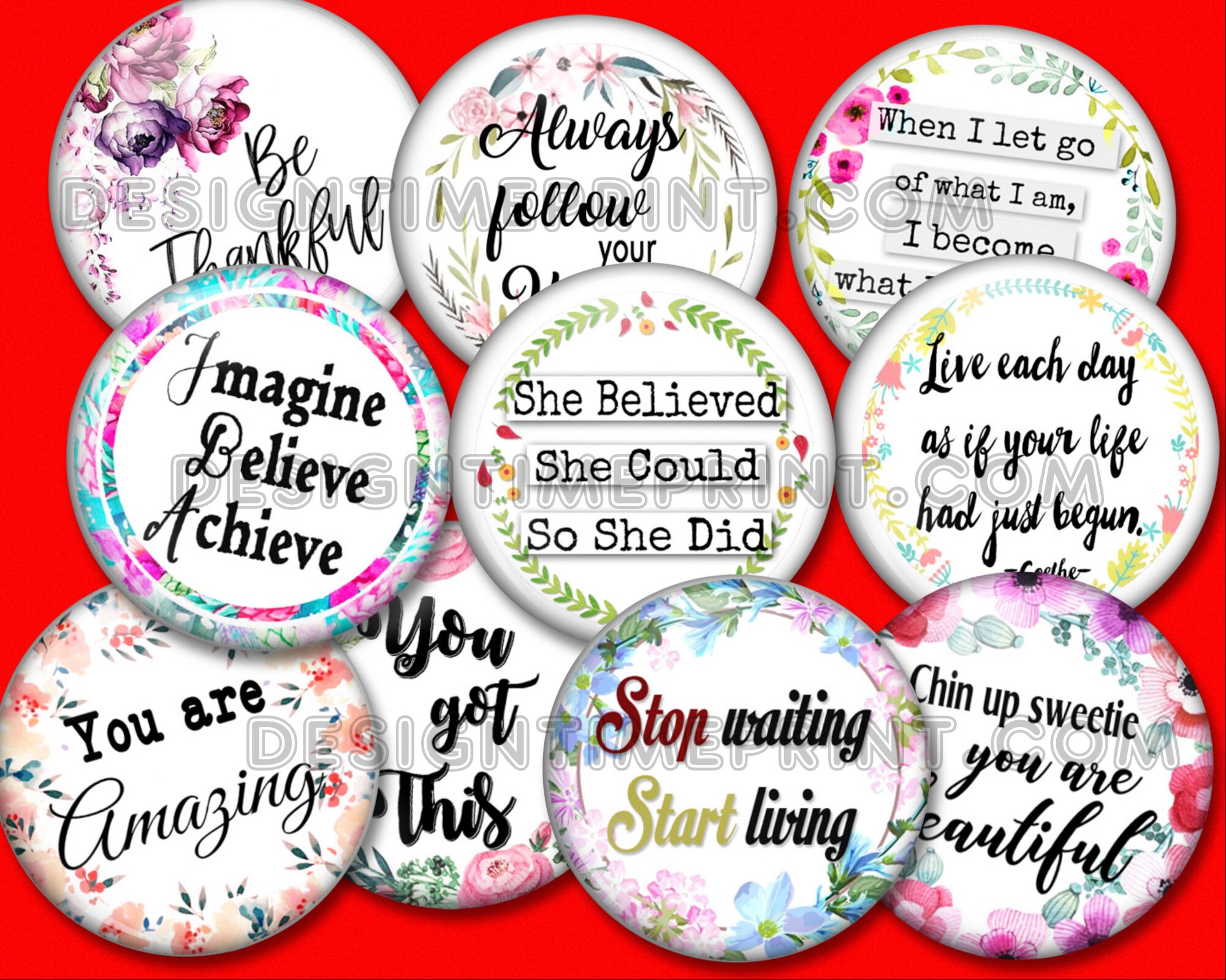 10 count lot motivational quote buttons 1.5 inch and 2.25 | Etsy