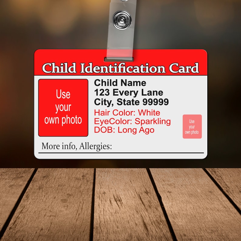 Custom Child Identification Card Double Sided Add Your Info - Etsy
