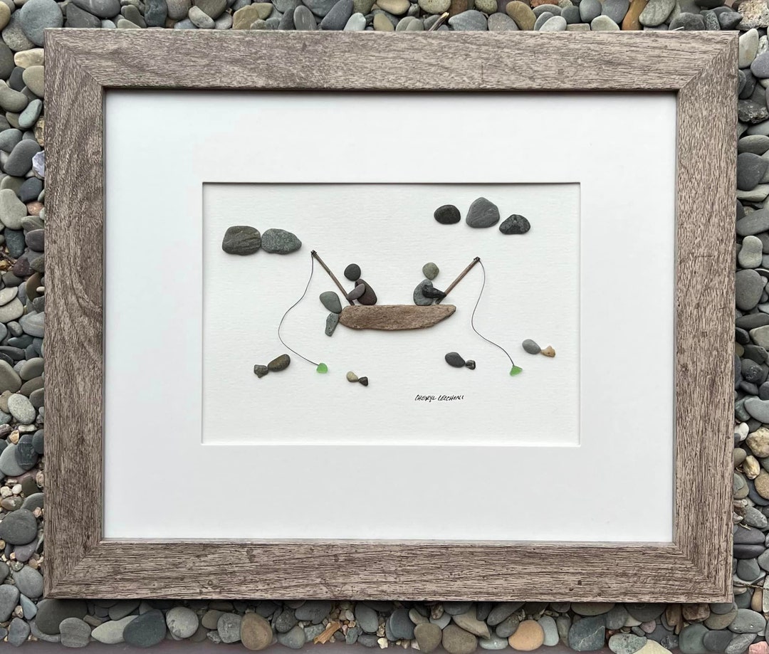 Handmade Fishing Pebble Art, Gift for Fishermen, Canal Fishing, Gift ...