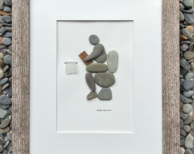 Pebble Art, Man on Toilet, Bathroom Art, Bathroom Wall Decor, Potty Man ...