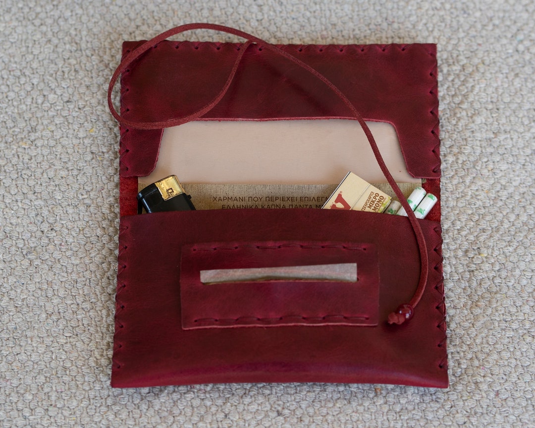Handmade Leather Tobacco Pouch Dark Red Jade - Etsy